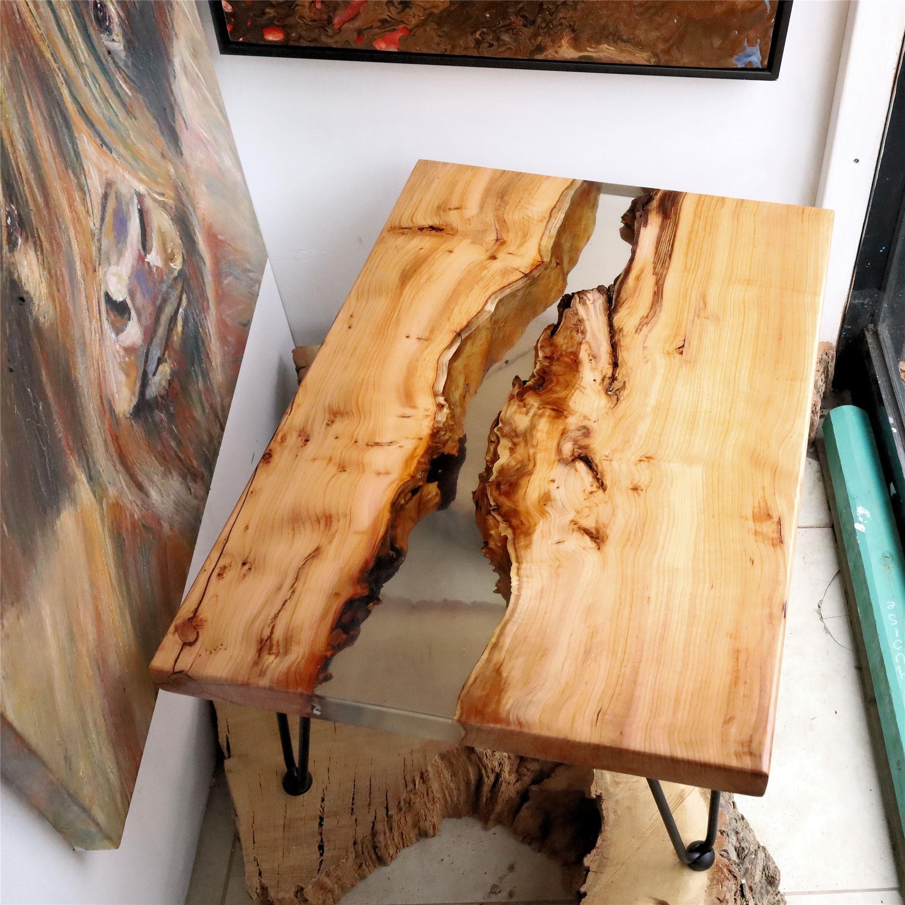 Yew wood river coffee table live edge furniture wood and resin. - Local ...